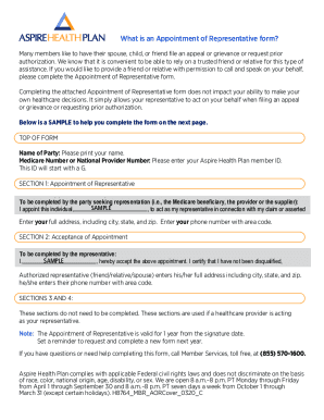 Fillable Online Appointment of Representative Form Instructions Fax ...