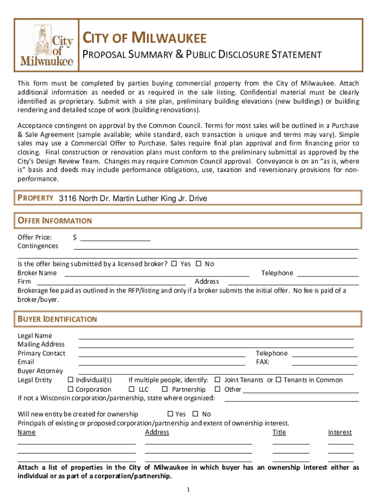 Fillable Online city milwaukee Request for Proposals Commercial Property 3116 North Dr. Martin ...