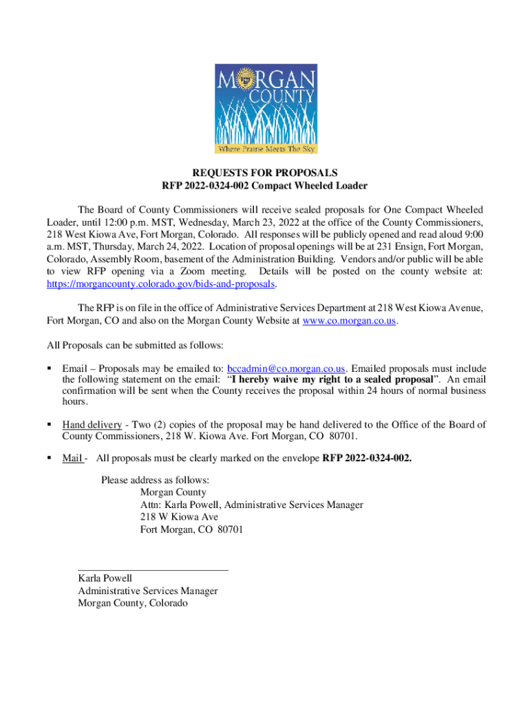 Fillable Online REQUESTS FOR PROPOSALS RFP 2022-0324-002 Compact Wheeled Loader Fax Email Print ...