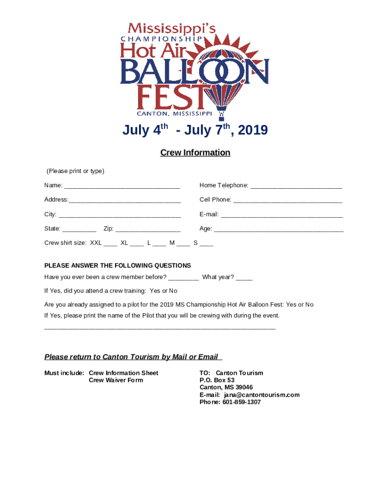 Canton Balloon Festival Entry Application 08 Doc Template | pdfFiller