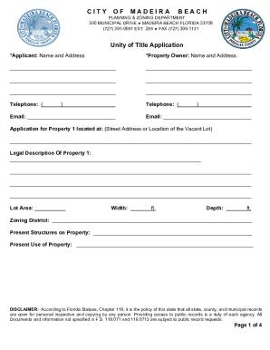 Fillable Online PROCEDURE FOR COMPLETING UNITY OF TITLE FORM Fax Email ...