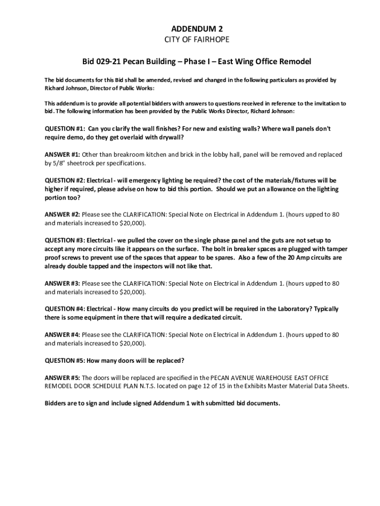 Fillable Online ADDENDUM 2 CITY OF FAIRHOPE Bid 029-21 Pecan Building ... Fax Email Print ...