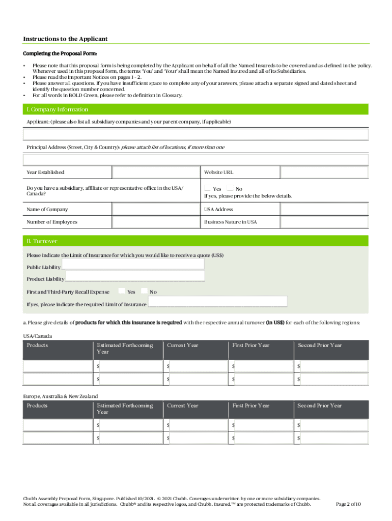 Fillable Online Chubb Assembly Proposal Form - v4 Fax Email Print ...