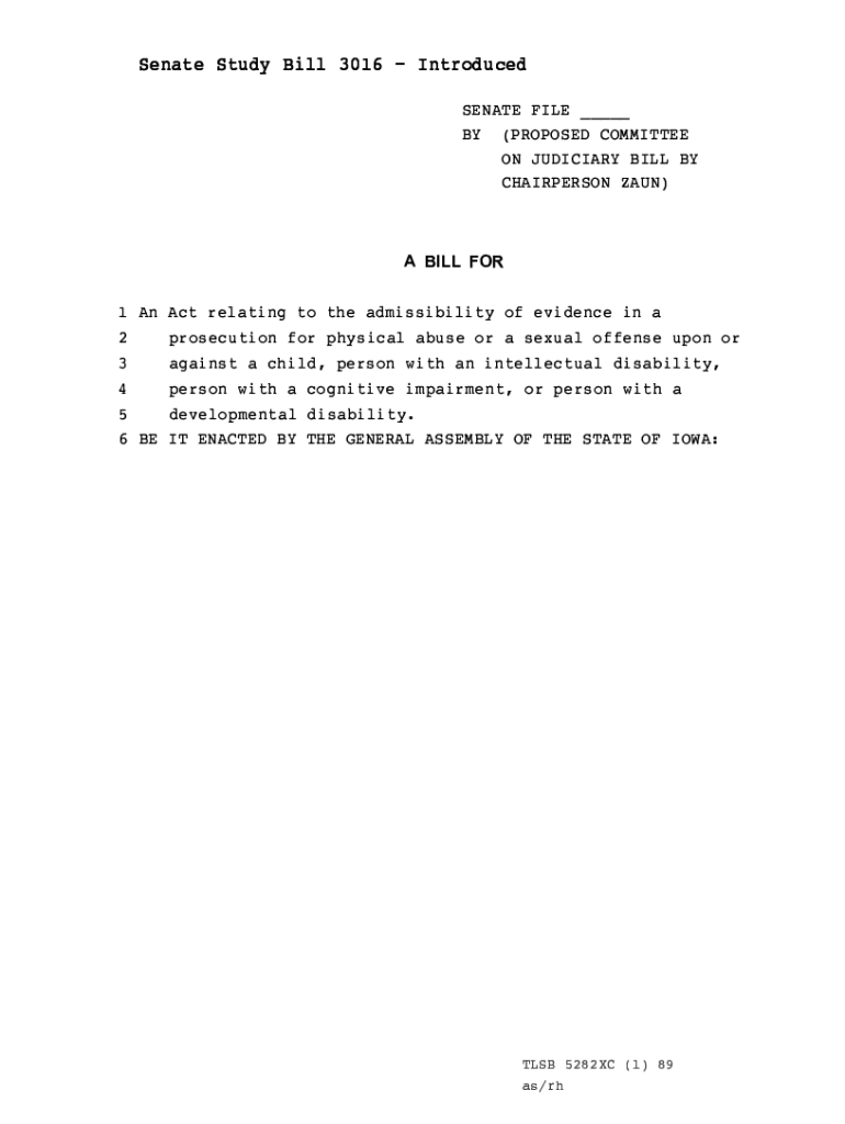 Fillable Online Senate Study Bill 3016 - Introduced Fax Email Print - pdfFiller