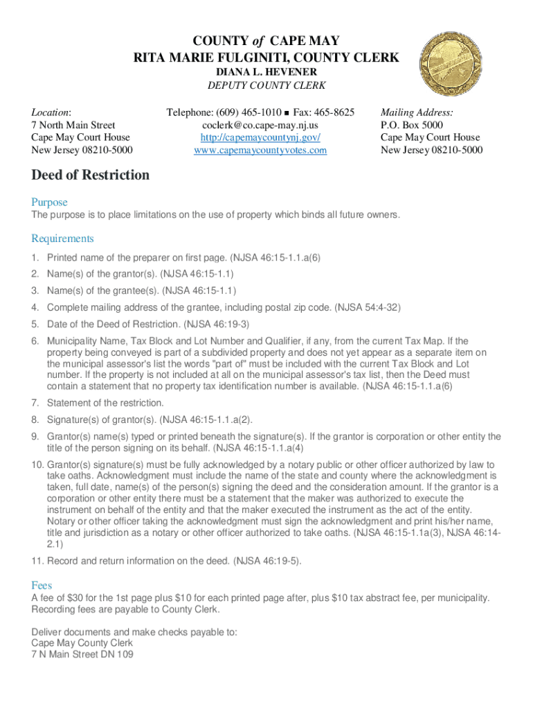 Fillable Online Deed of Restriction Fax Email Print - pdfFiller