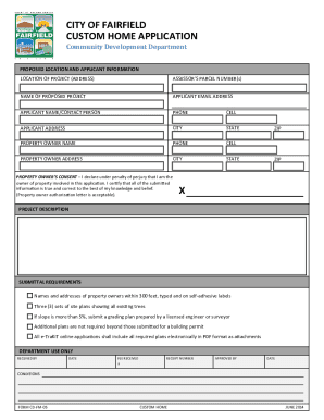 Fillable Online CITY OF FAIRFIELD CUSTOM HOME APPLICATION Fax Email ...