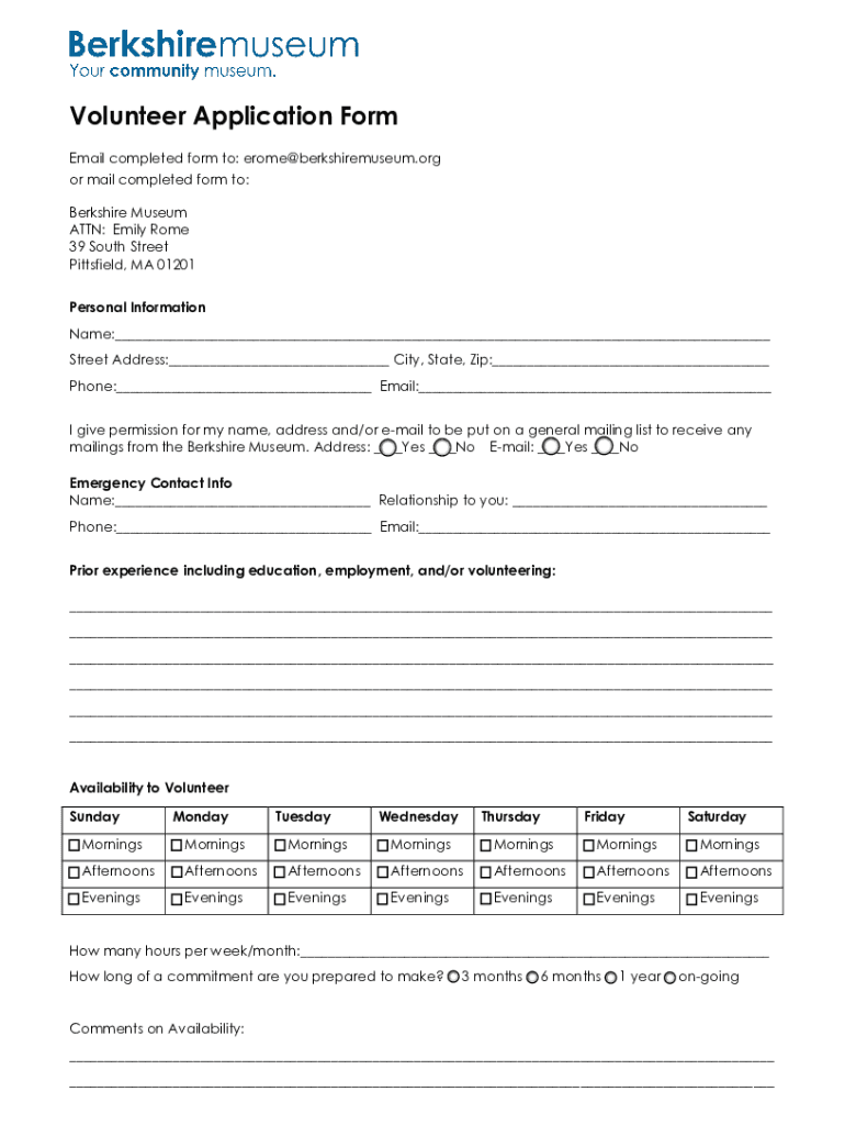 Fillable Online berkshiremuseum.orgwp-contentuploadsVolunteer Application Form - Berkshire ...