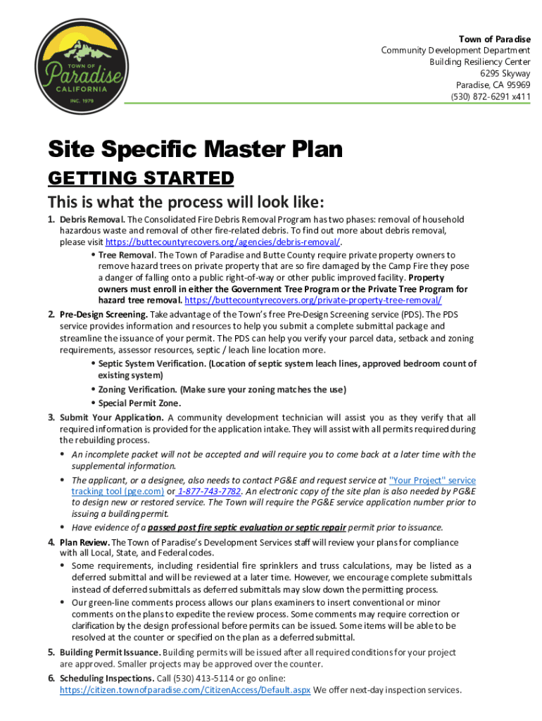 Fillable Online Site Specific Master Plan. Residential Permit Checklist ...