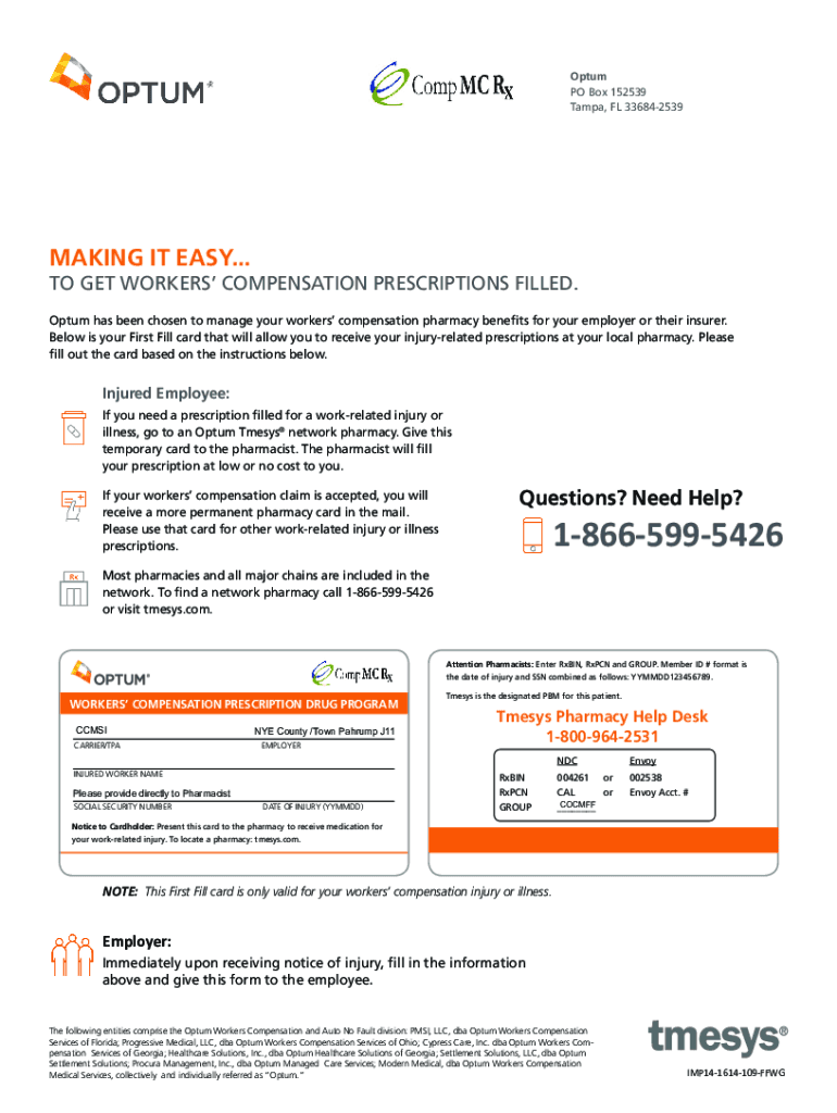 Fillable Online All Optum First Fill Cards - Workers Compensation ...