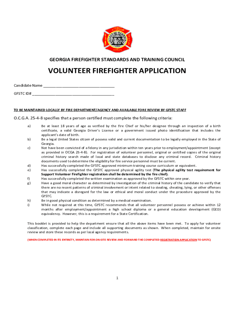 Fillable Online GEORGIA FIREFIGHTER STANDARDS AND TRAINING COUNCIL ...