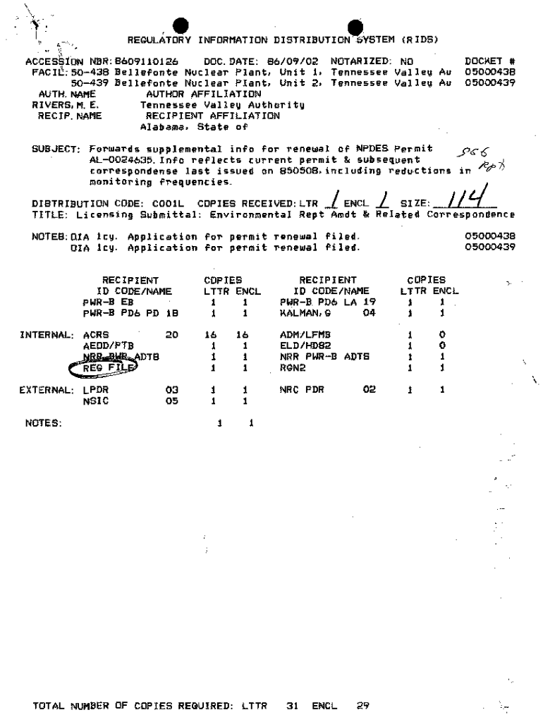 Fillable Online Forwards supplemental info for renewal of NPDES Permit ...