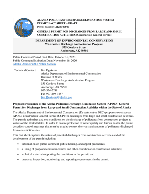 Fillable Online dec alaska ALASKA POLLUTANT DISCHARGE ELIMINATION SYSTEM PERMIT FACT SHEET DRAFT ...