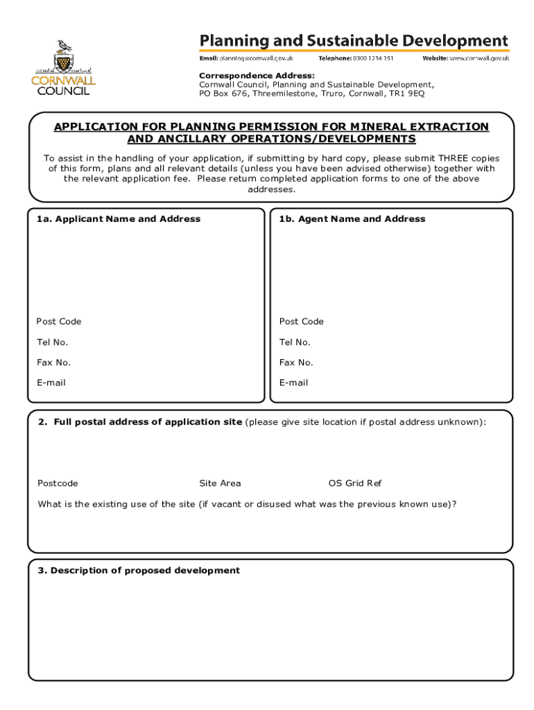 Fillable Online Application for planning permission for mineral ...