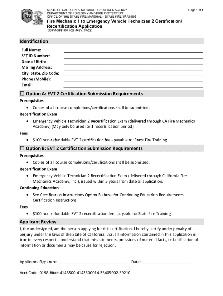Fillable Online osfm fire ca Fire Mechanic 1 to Emergeny Vehicle ...