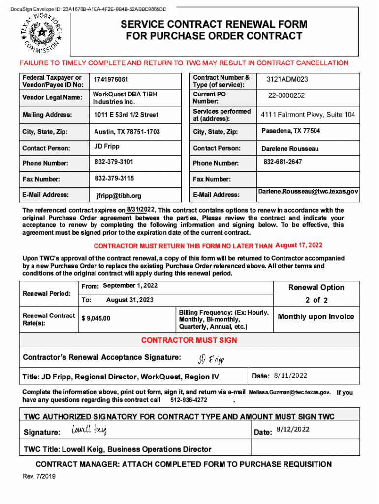 Fillable Online twc texas Service Contract Renewal DRAFT.pdf Fax Email Print - pdfFiller
