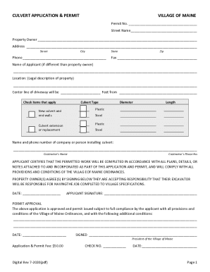 Fillable Online DRIVEWAY CULVERT APPLICATION (YYYY - ##) Requests for ...