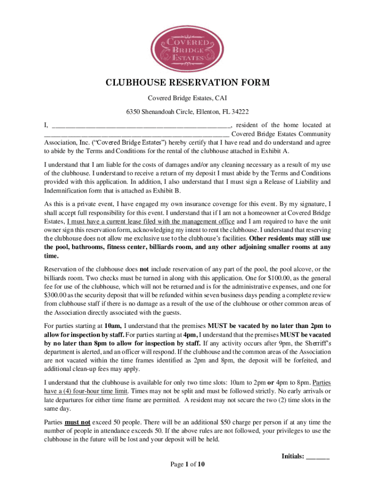 Fillable Online www.cbecai.comwp-contentuploadsCLUBHOUSE RESERVATION ...