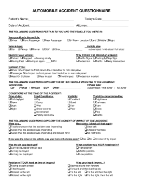 Fillable Online Car Accident QuestionnaireQuestions We Ask To ...