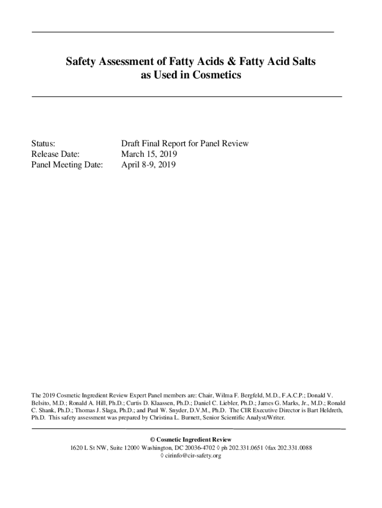 Fillable Online Safety Assessment of Fatty Acids & Fatty Acid Salts as Used in Cosmetics Fax ...