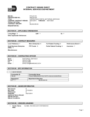 Fillable Online CONTRACT AWARD SHEET Internal Services Department Bid ...