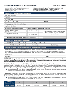 Fillable Online LOW INCOME PAYMENT PLAN APPLICATION - West Sacramento ...