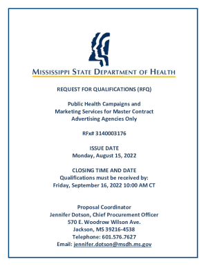 Fillable Online msdh ms REQUEST FOR QUALIFICATIONS (RFQ) Public Health Campaigns ... Fax Email ...
