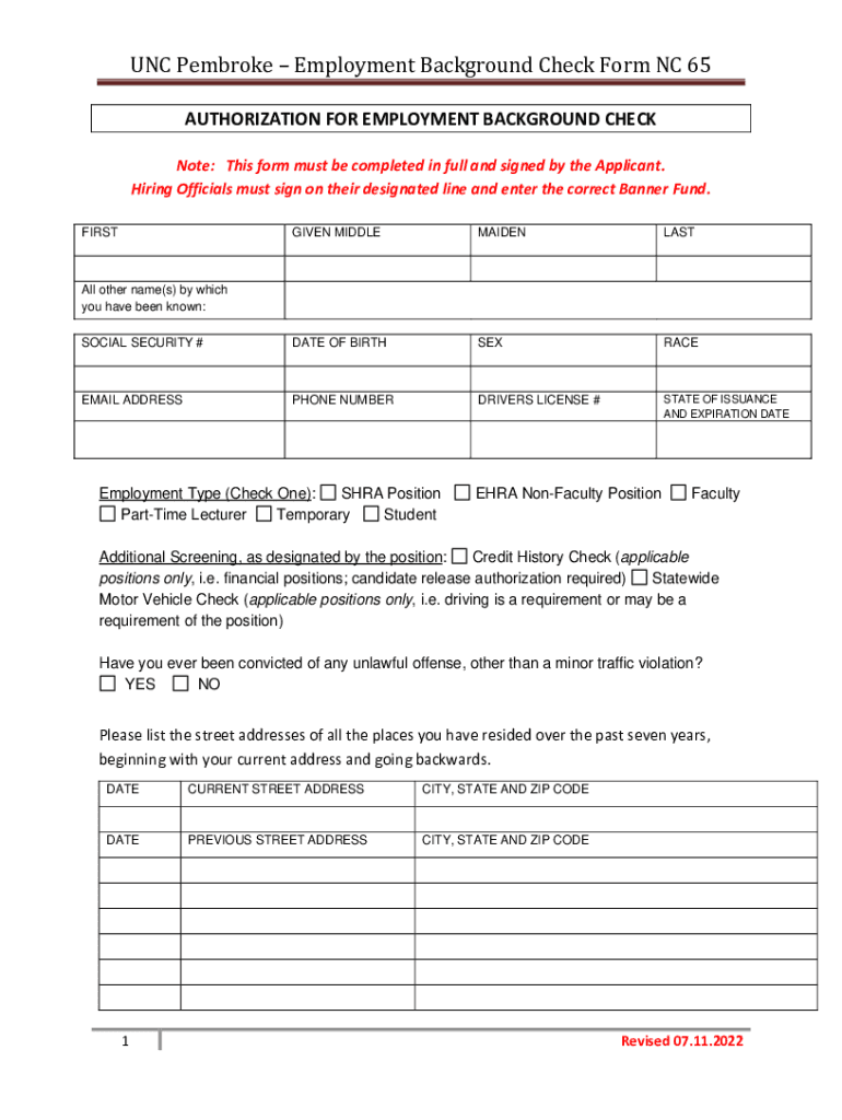Fillable Online AUTHORIZATION FOR EMPLOYMENT BACKGROUND CHECK ...