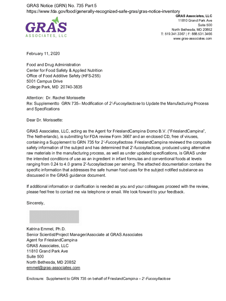 Fillable Online GRAS Notice 735, 2'-Fucosyllactose Part 5 Fax Email Print - pdfFiller