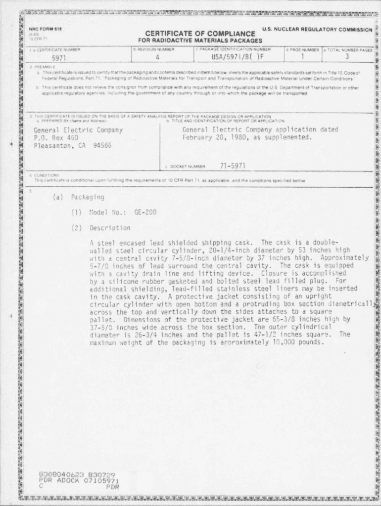 Fillable Online Certificate of Compliance 5971,Rev 4,for Model GE-200 ...