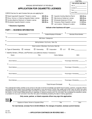 Fillable Online CG-109 Application for Cigarette License Rev. 8-19 ...