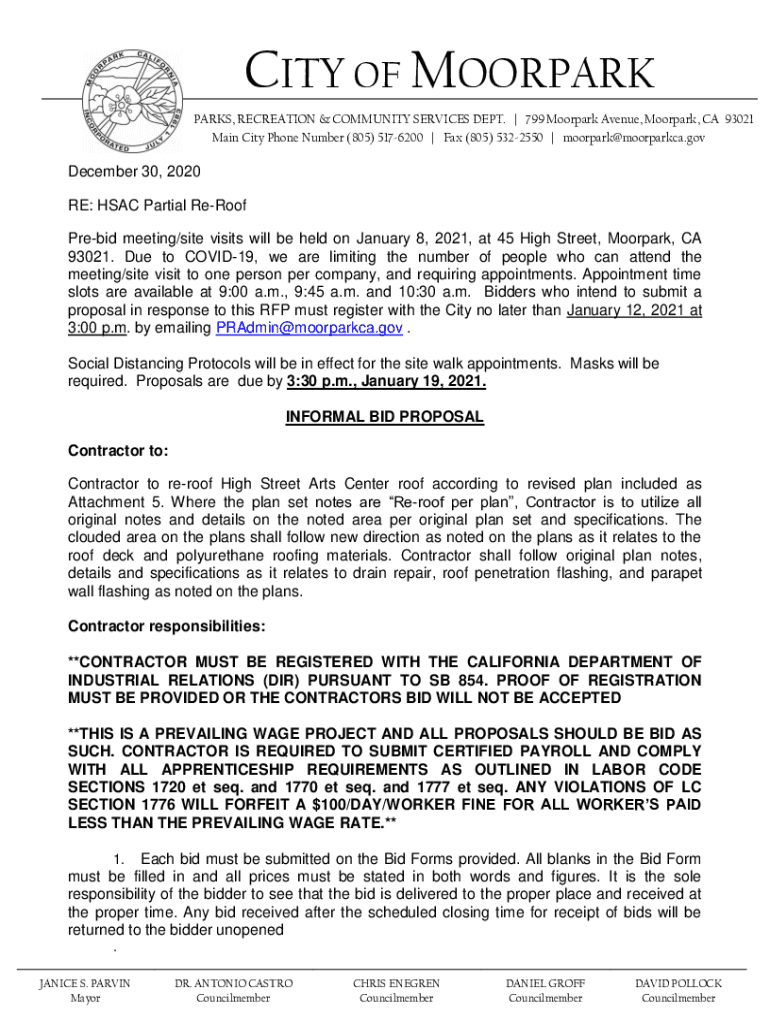 Fillable Online Informal Bid Proposal High Street Arts Center Re ...