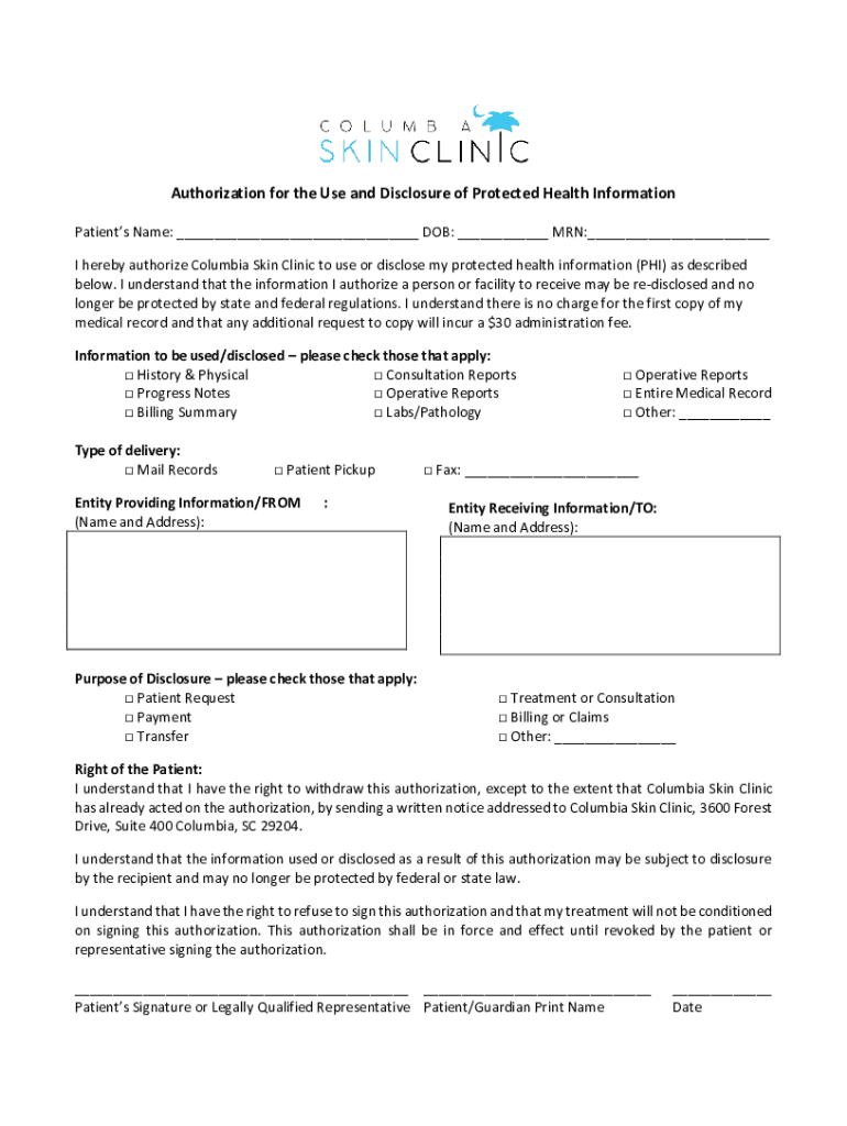 Fillable Online Authorization for Disclosure of Protected Health ...