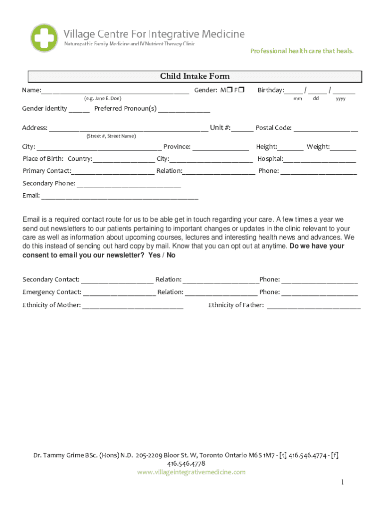 Fillable Online www.cutlerintegrativemedicine.comchild-intake-form(Pre ...