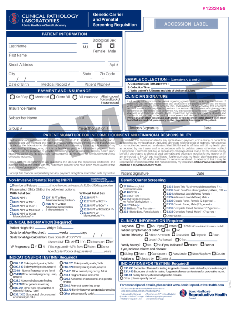 Fillable Online Genetic Carrierand Prenatal Screening Requisition ...