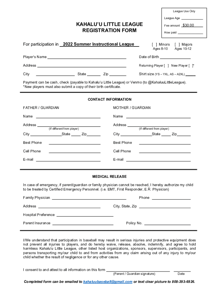 2022-2025 HI Kahaluu Little League Registration Form Fill Online ...