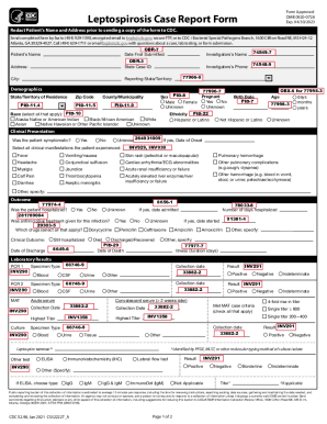 Fillable Online Leptospirosis Case Report Form. Leptospirosis Case ...