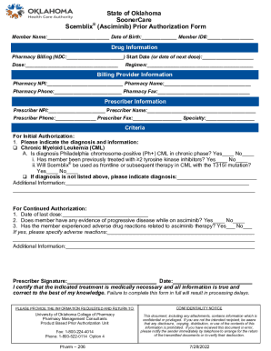 Fillable Online State of Oklahoma SoonerCare Scemblix (Asciminib) Prior Authorization Form Fax ...