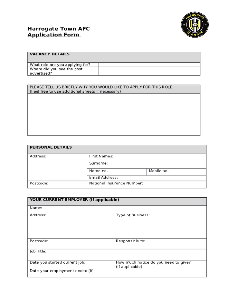 Harrogate Town A.F.C. Doc Template | pdfFiller