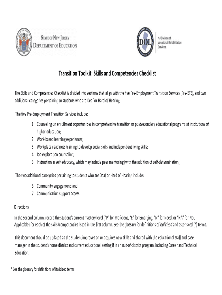 Fillable Online Transition Toolkit: Skills and Competencies ...