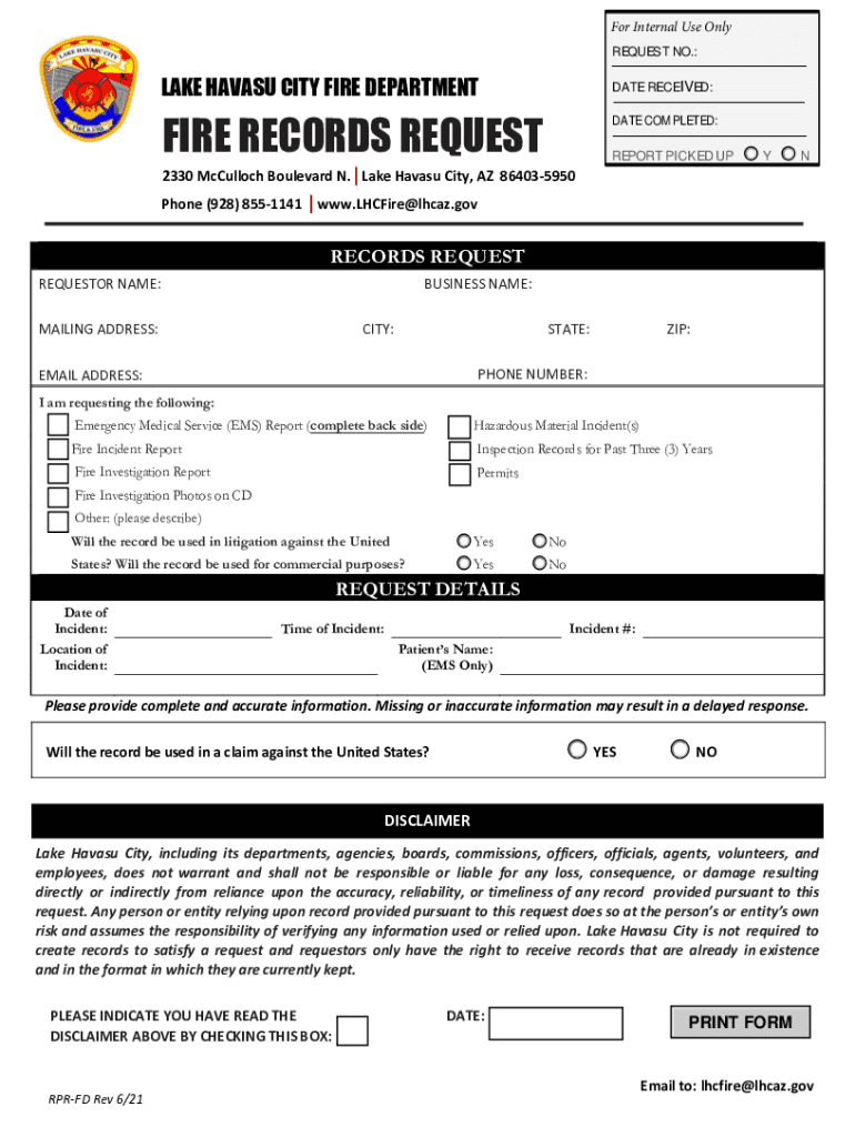 Fillable Online FIRE RECORDS REQUEST Fax Email Print - pdfFiller
