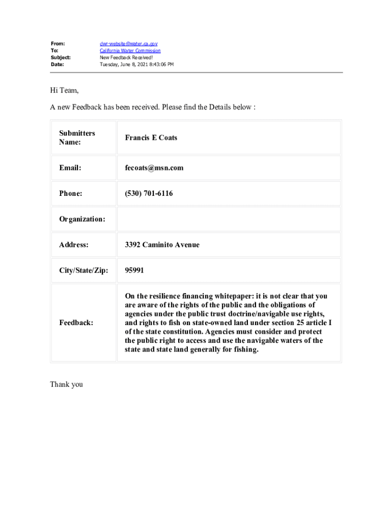 Fillable Online cwc ca From: dwr-websitewater.ca.gov To: California ...