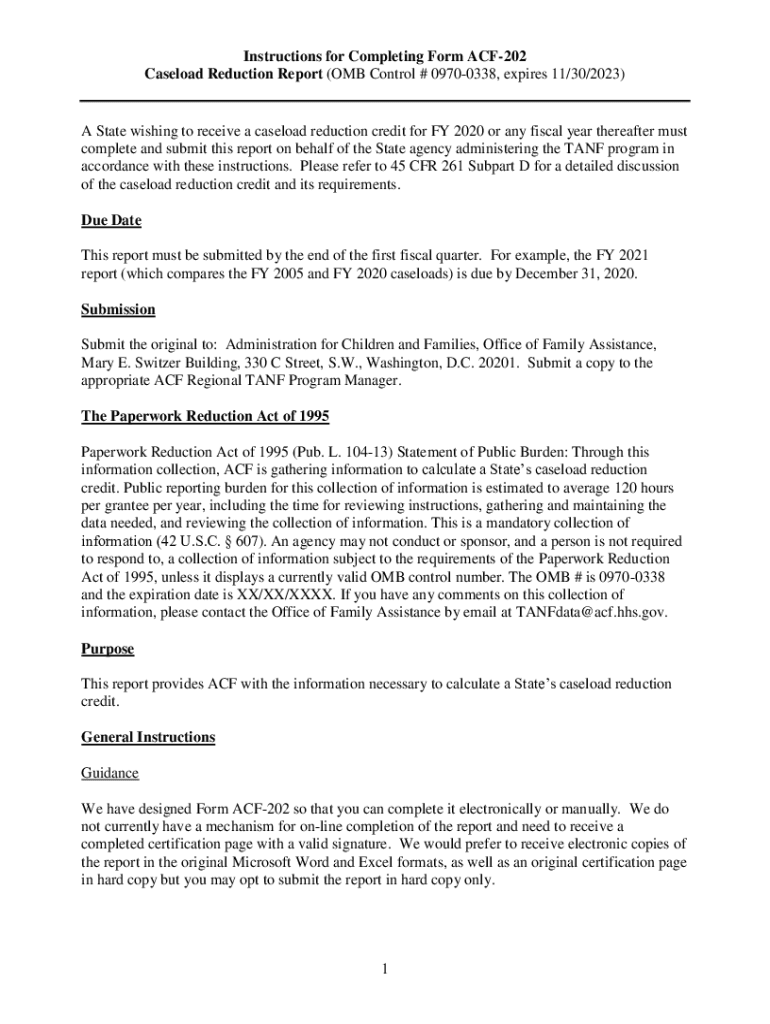 Fillable Online Instructions for Completing Form ACF-202 Caseload ...