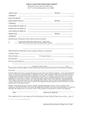 Fillable Online APPLICATION FOR FIREWORKS PERMIT Buchanan County Board ...