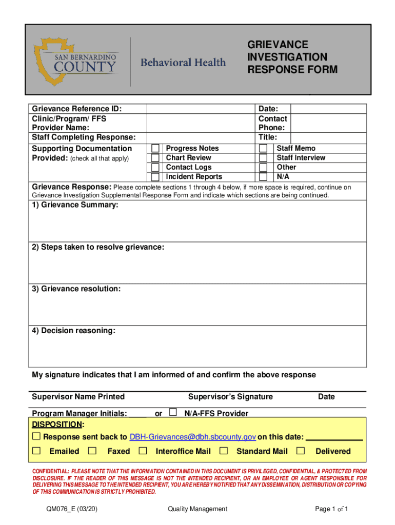 Fillable Online www.sbcounty.gov uploads DBHGRIEVANCE INVESTIGATION ...