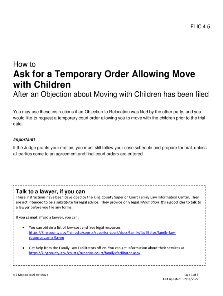 Fillable Online Ask for a Temporary Order Allowing Move with Children ...