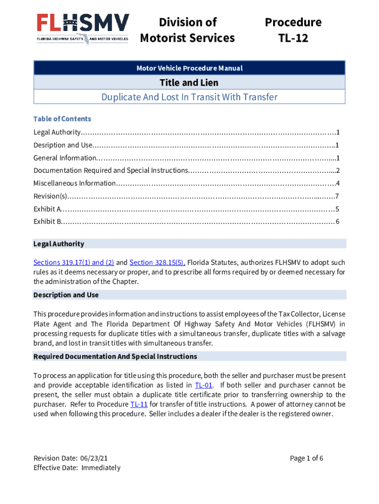 Fillable Online Division of Motorist Services Procedure TL-12 Fax Email ...