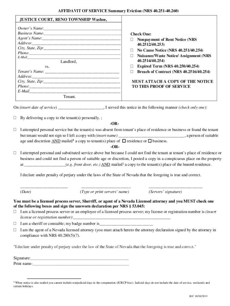 Fillable Online AFFIDAVIT OF SERVICE Summary Eviction (NRS 40.251-40. ...