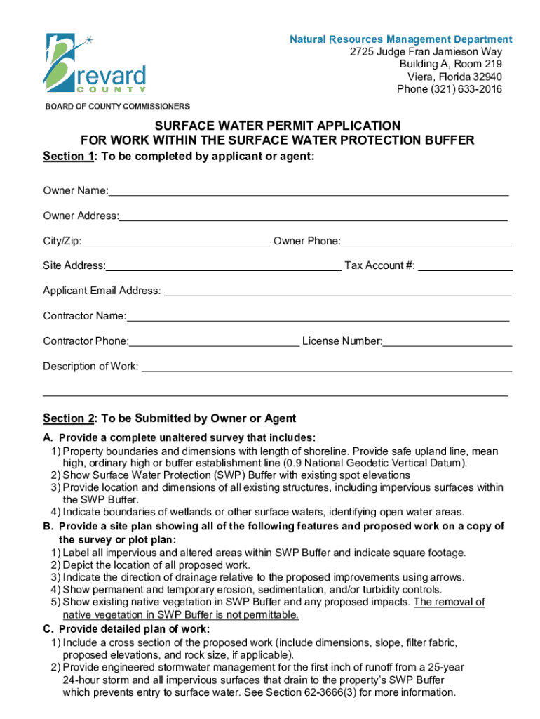 Fillable Online Surface Water Permit Application Fax Email Print ...