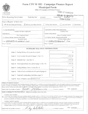 Fillable Online Form CPF M 102: Campaign.Finance Report Municipal Form ...