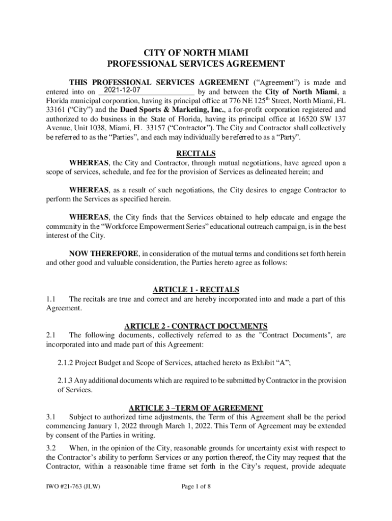 Fillable Online northmiamifl.govDocumentCenterViewCITY OF NORTH MIAMI PROFESSIONAL SERVICES ...